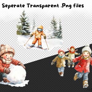 Watercolor Winter Kids Clipart, Snowman, Christmas Tree (22 PNG ...
