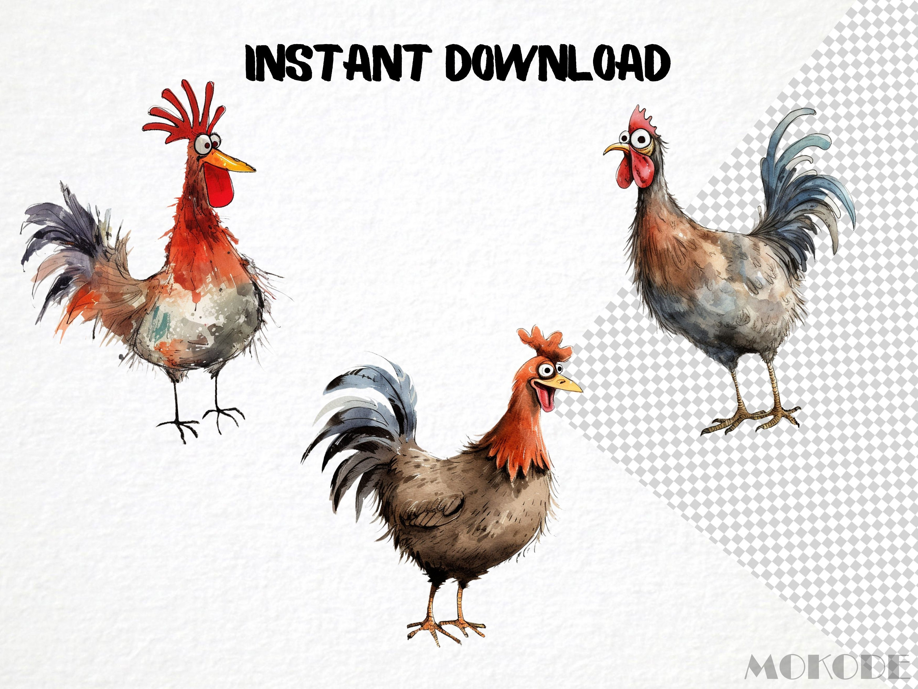 Funny Chickens Watercolor Clipart, Cartoon Farm Animals (11 PNG) - Etsy
