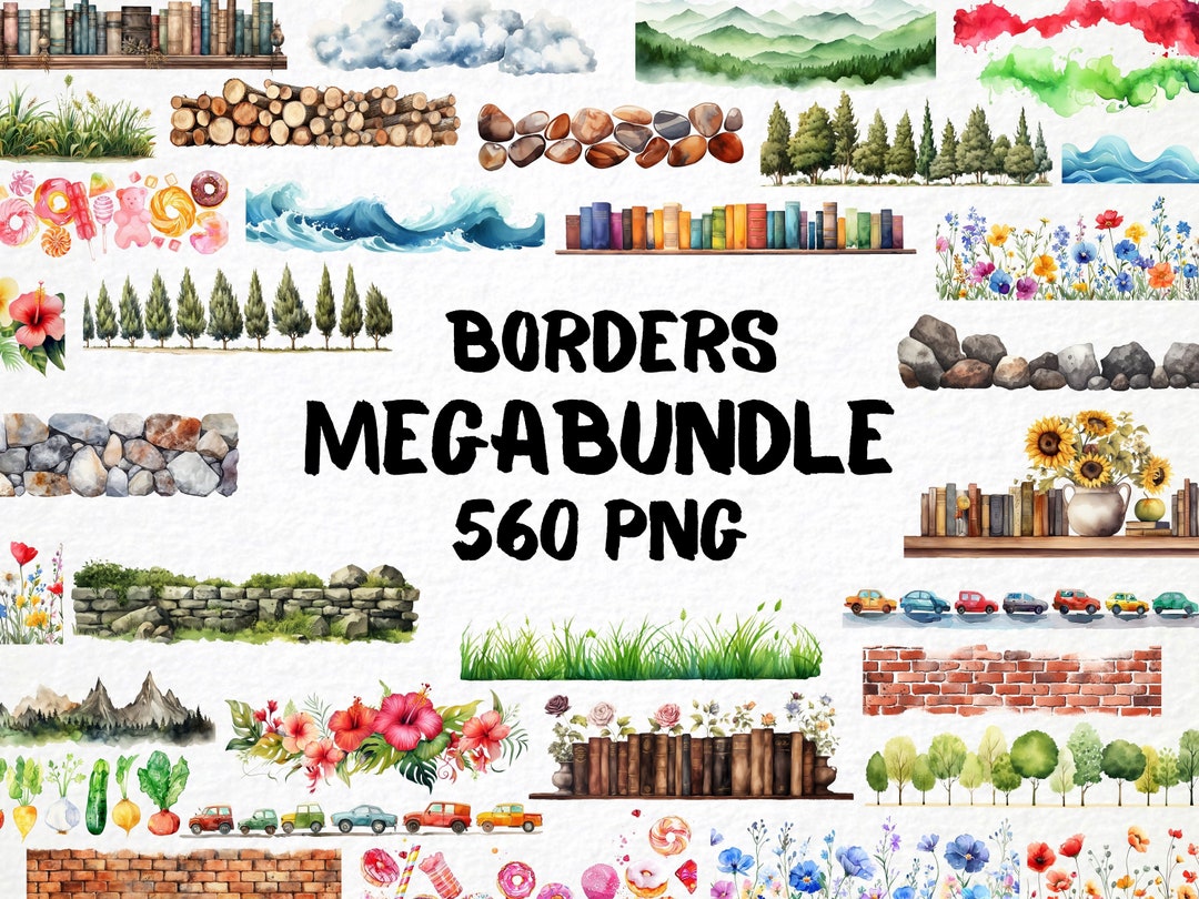 Watercolor Borders Megabundle, DIY Graphics, Scrapbooking Elements ...