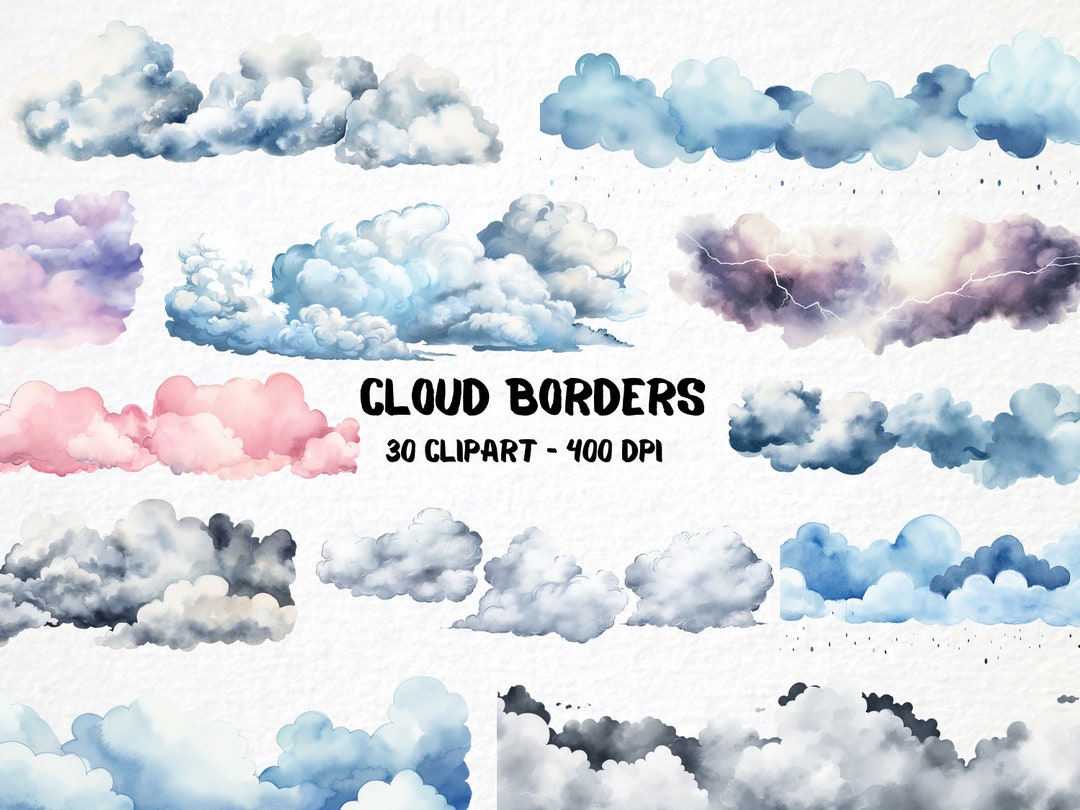 Watercolor Cloud Borders, 27 Png, Cloudy Clipart, DIY Nature Graphics ...