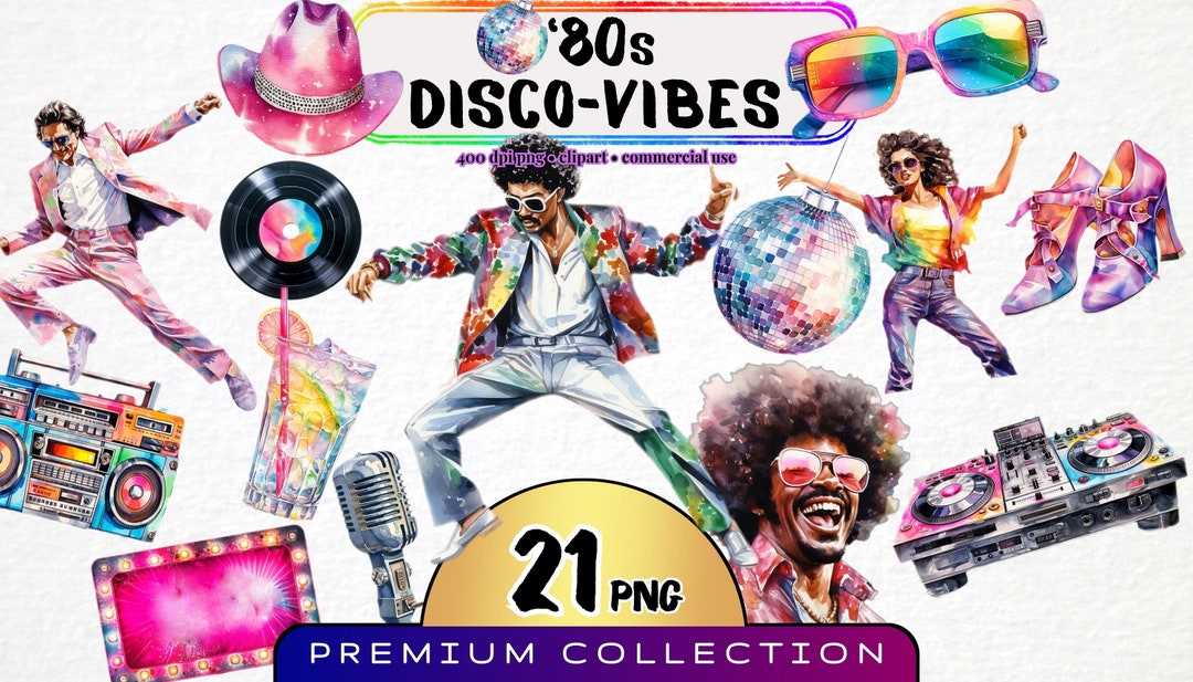 Retro 80s Disco Clipart Bundle, Party Graphics (set of 21) (PNG) - Etsy