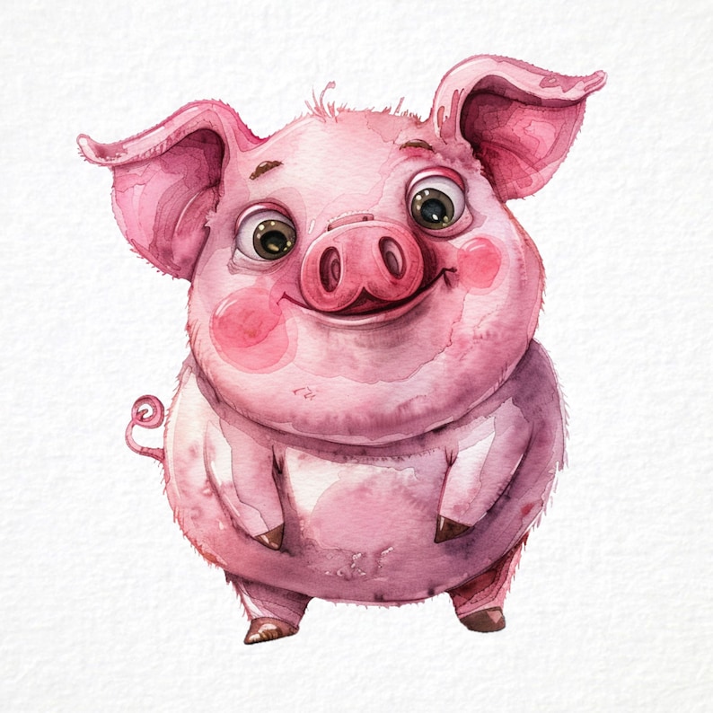 Funny Farm Animals Clipart, Watercolor Caricature Pets (PNG, Digital ...