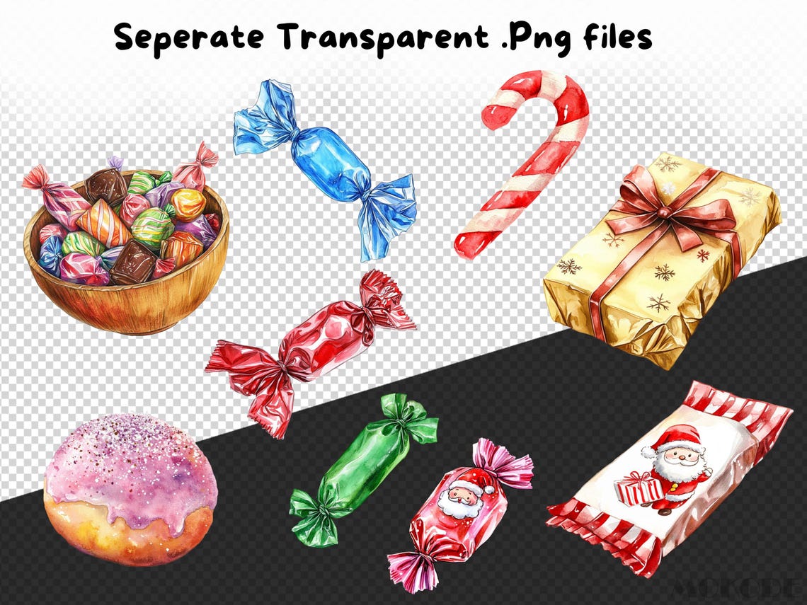 Watercolor Christmas Candy Clipart, Festive Sweets (41 PNG) - Etsy