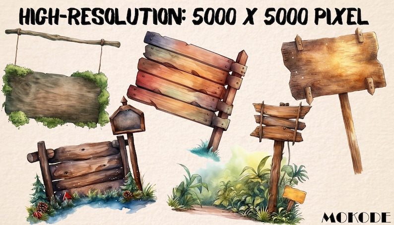 Wooden Sign Watercolor Clipart Wood Sign Illustration Set of - Etsy