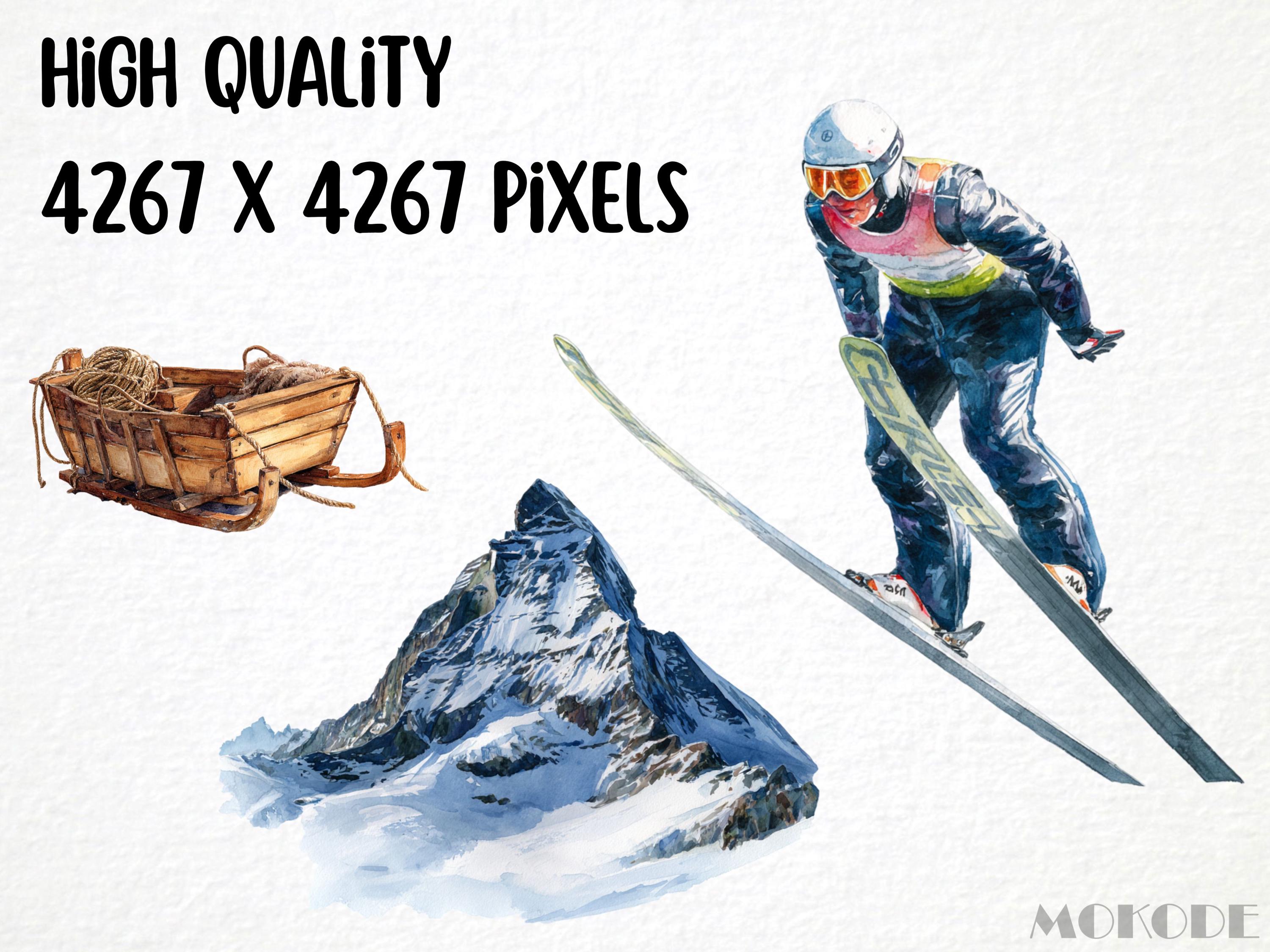 Winter Sport Clipart 46 PNG, Ski and Snowboard Watercolor Illustration ...