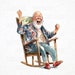 Funny Rocking Chair Grandpa Clipart 21 Png, Caricature Old Man Sitting ...