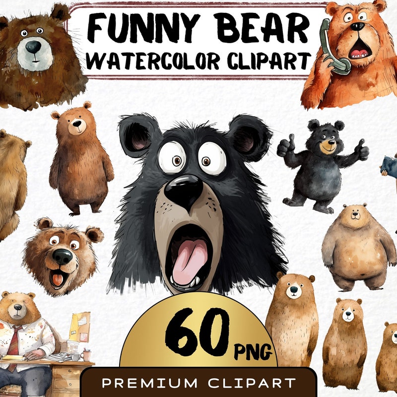 Funny Bear Clip Art - Etsy