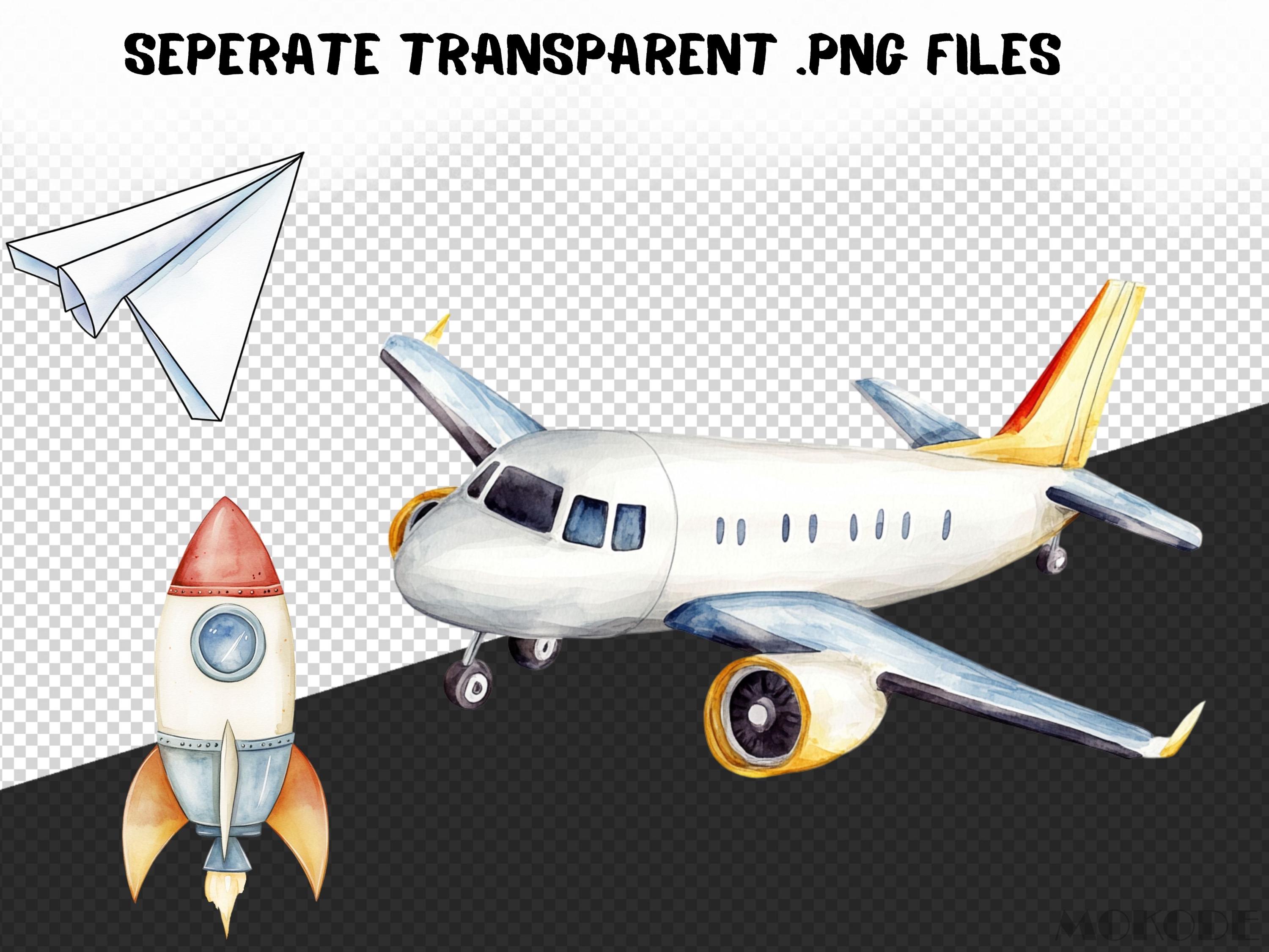 Flying Vehicles Watercolor Clipart 25 Png, Airplane Graphics, Hot Air ...