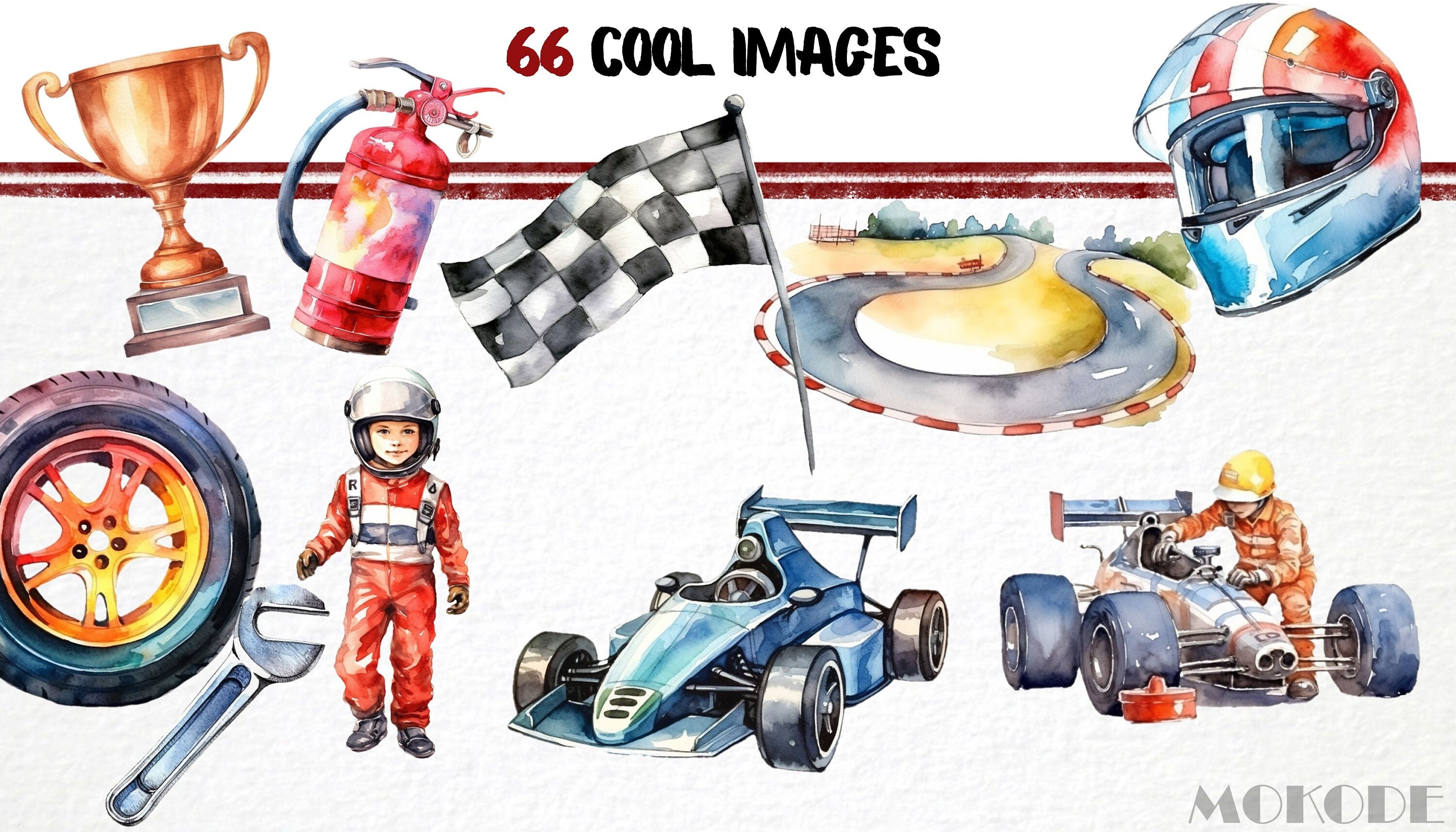 Little Racers Watercolor Clipart 66 Png Race Car Graphics - Etsy