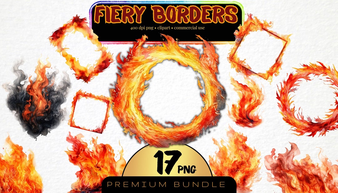 Fiery Borders Clipart Flame Graphics, Set of 17, Fire Illustrations ...