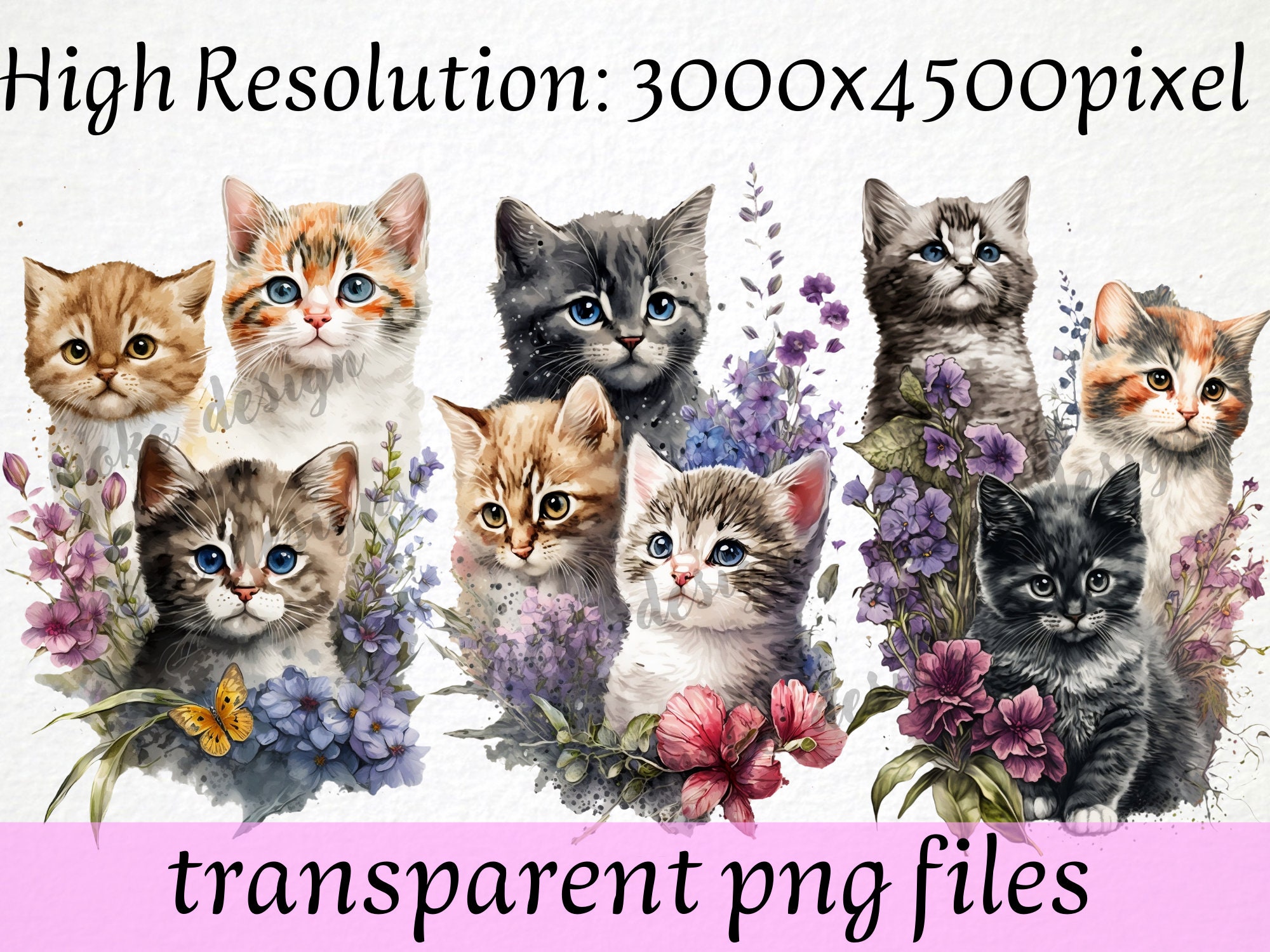 Cute Kittens Clip Art Funny Cats Design Bundle, Watercolor Cute Kitty ...