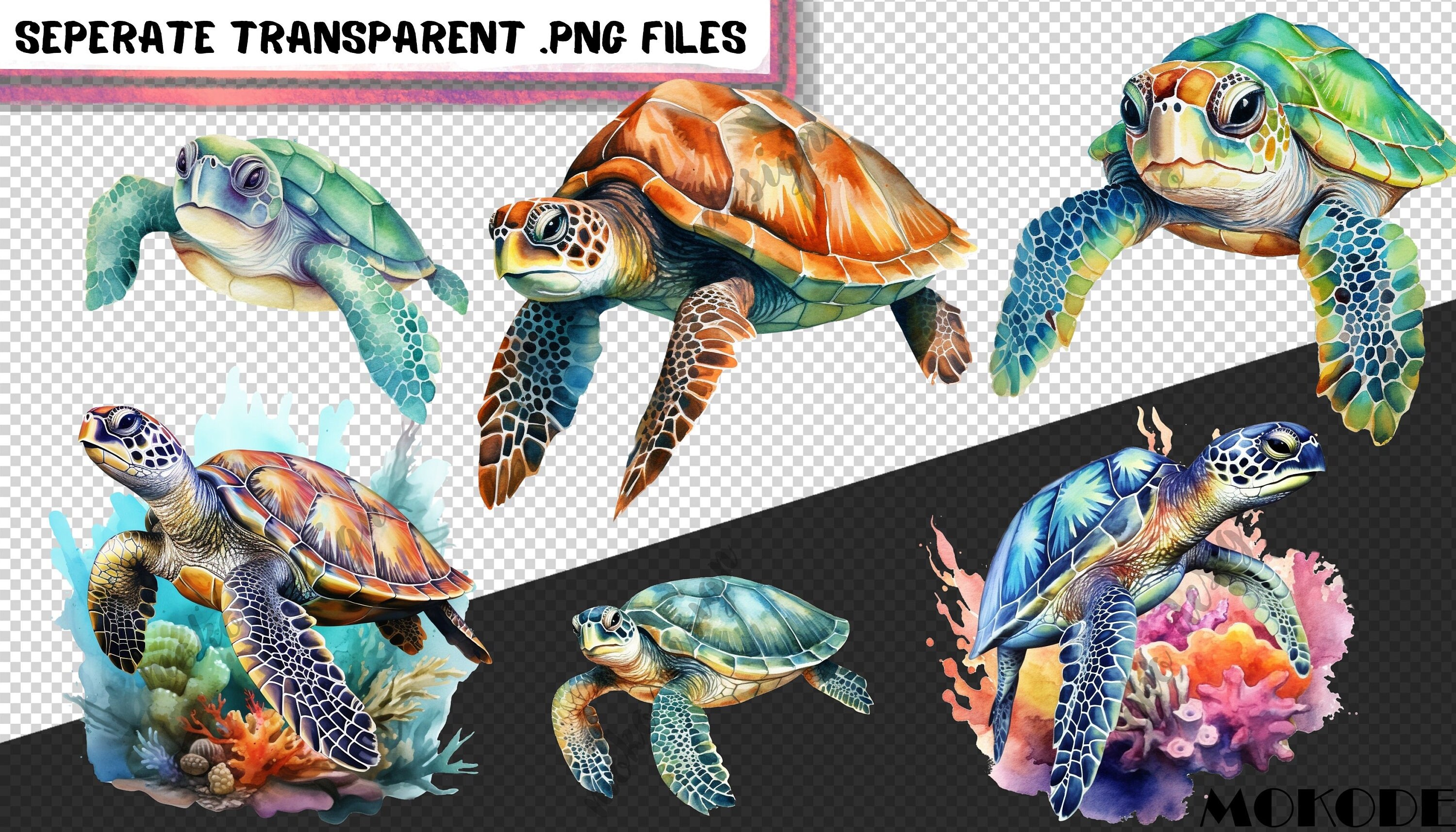 Watercolor Sea Turtle Clipart Set of 35 Watercolor Nautical - Etsy UK