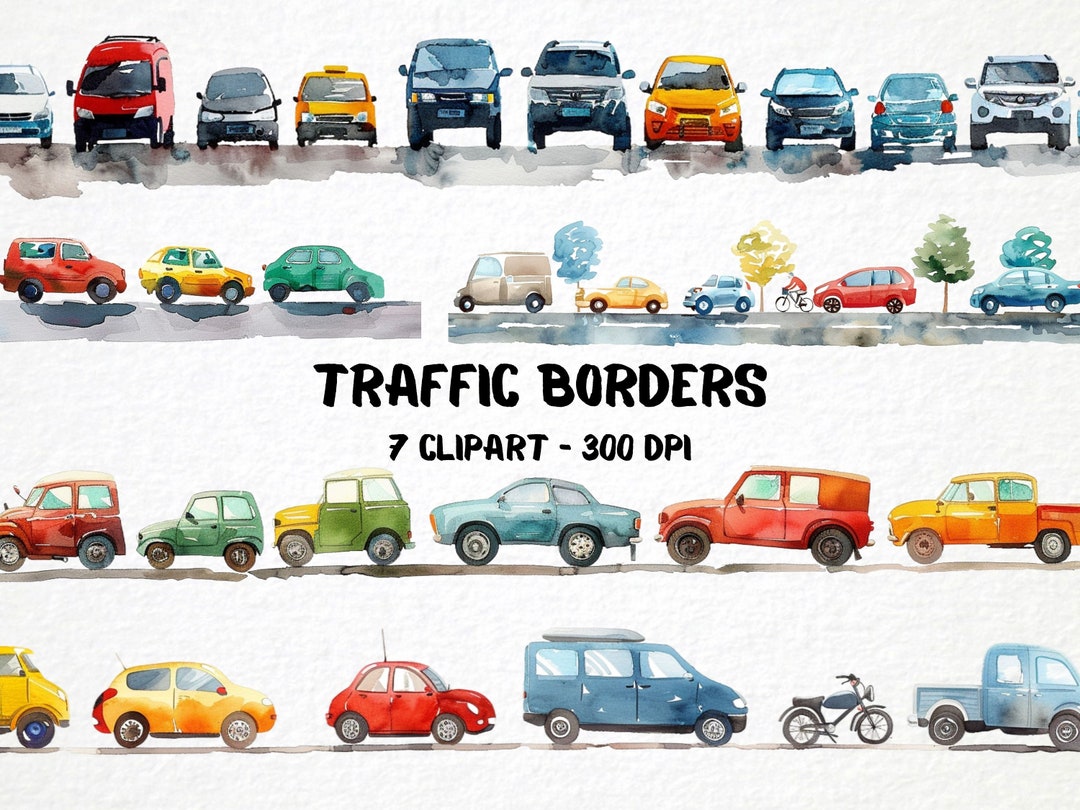 Watercolor Traffic Borders 7 Png Clipart Bundle, Car Graphics, Truck ...