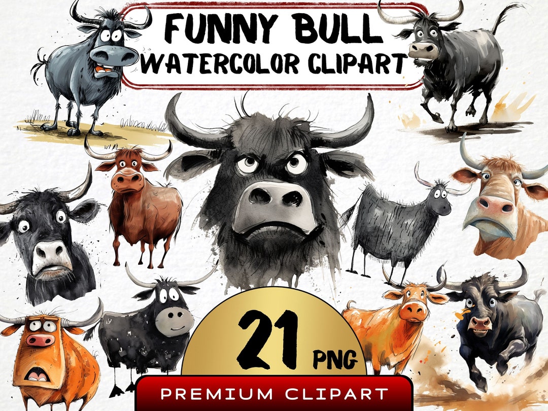 Funny Bull Clipart 21 Png, Cute Caricature Cow, Farm Animal Watercolor ...