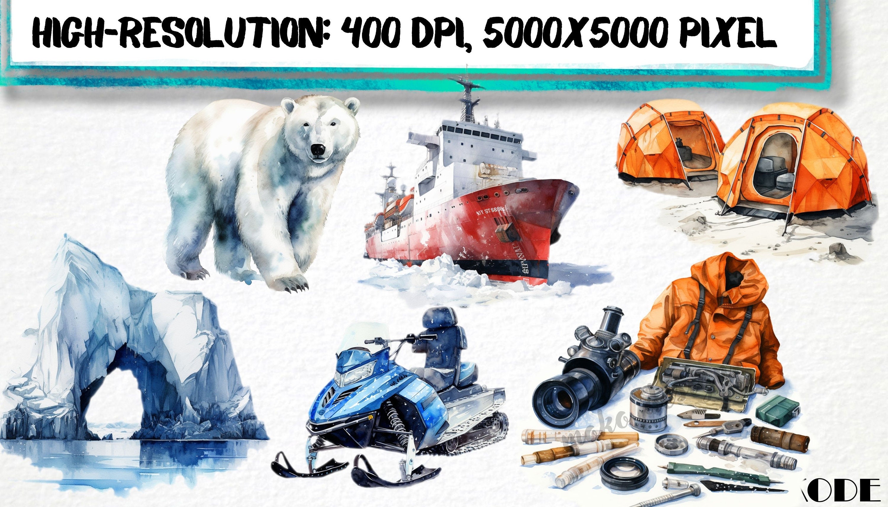 Arctic Expedition Clipart, Set of 30, Antartica Adventure, Polar Bear ...