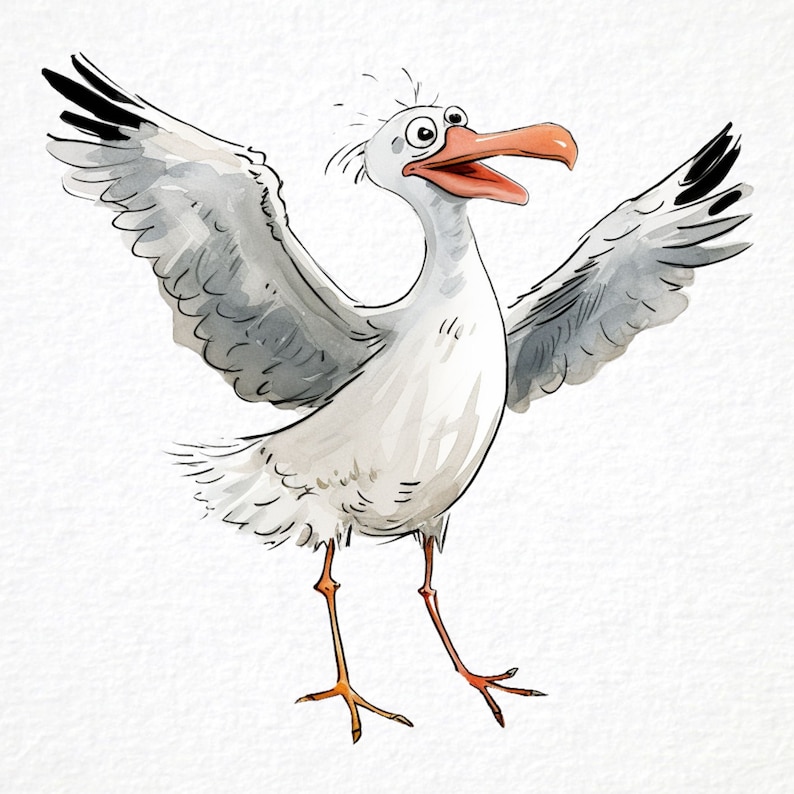 Funny Seagull Watercolor Clipart, Goofy Birds, Silly Gulls (digital ...