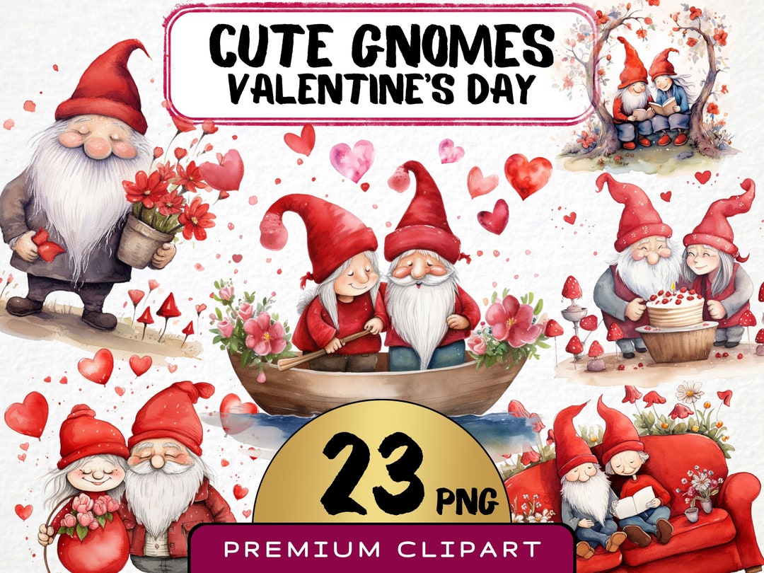 Valentines Gnome Couple Clipart Bundle, 23 PNG Bundle, Valentines ...