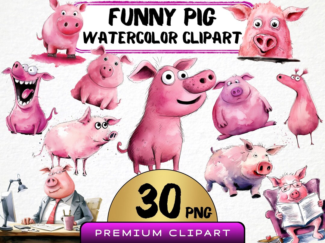 Funny Pink Pig Clipart 30 Png, Cute Caricature Piglet, Farm Animal ...