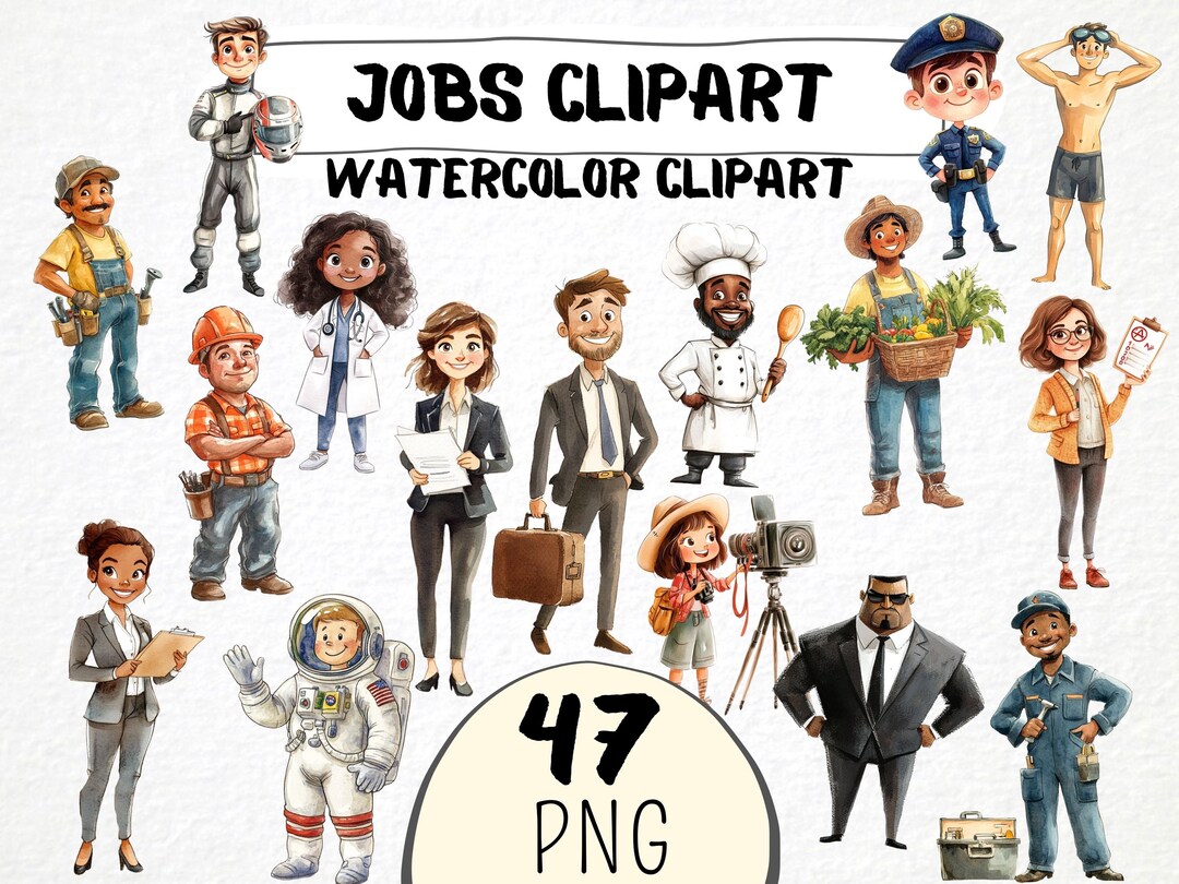 Watercolor Jobs Clipart 47 Png, Cartoon Professions Graphics, Career ...