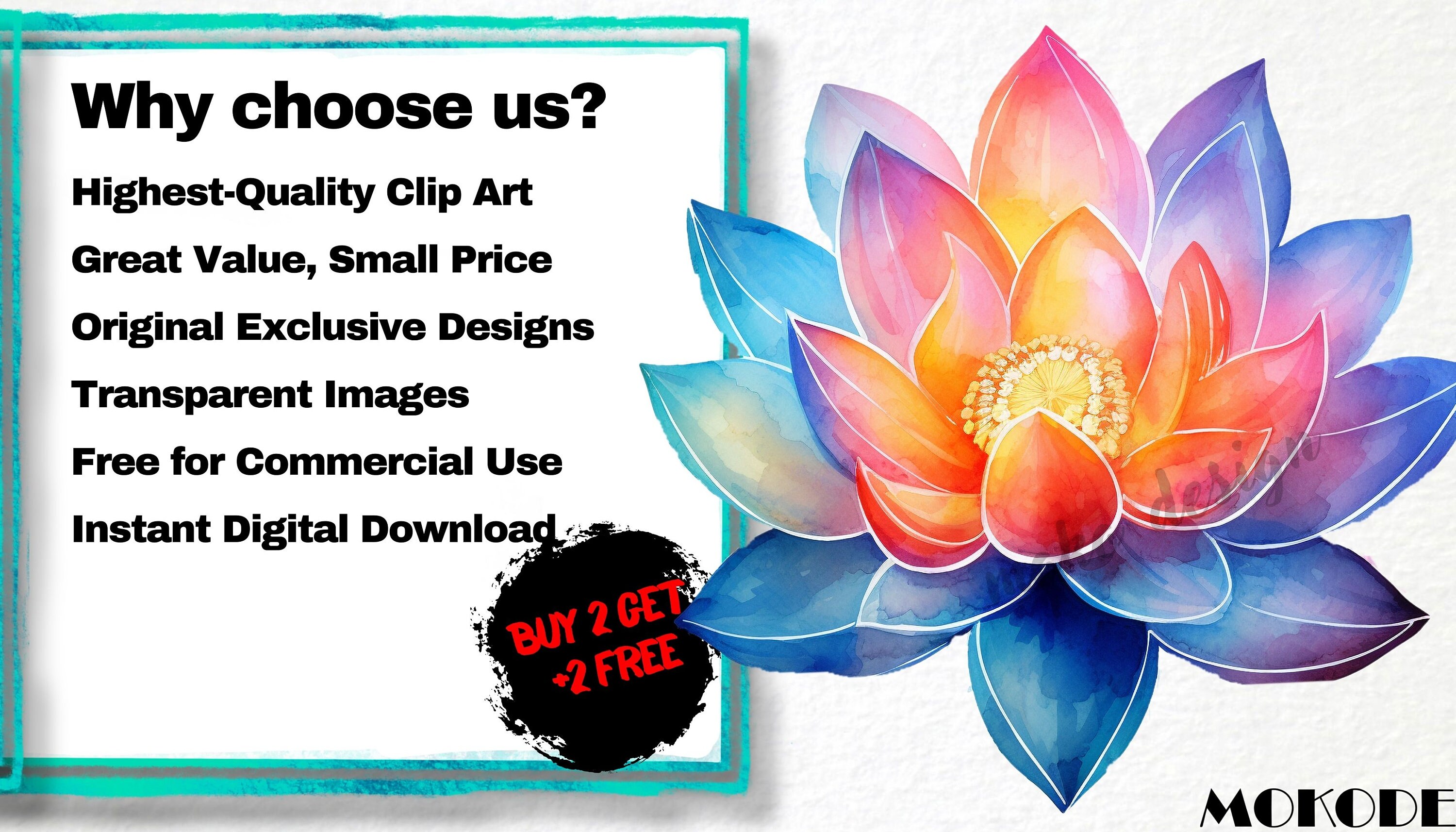 Magical Lotus Flower Clipart Colorful Lotus Graphics Set of - Etsy