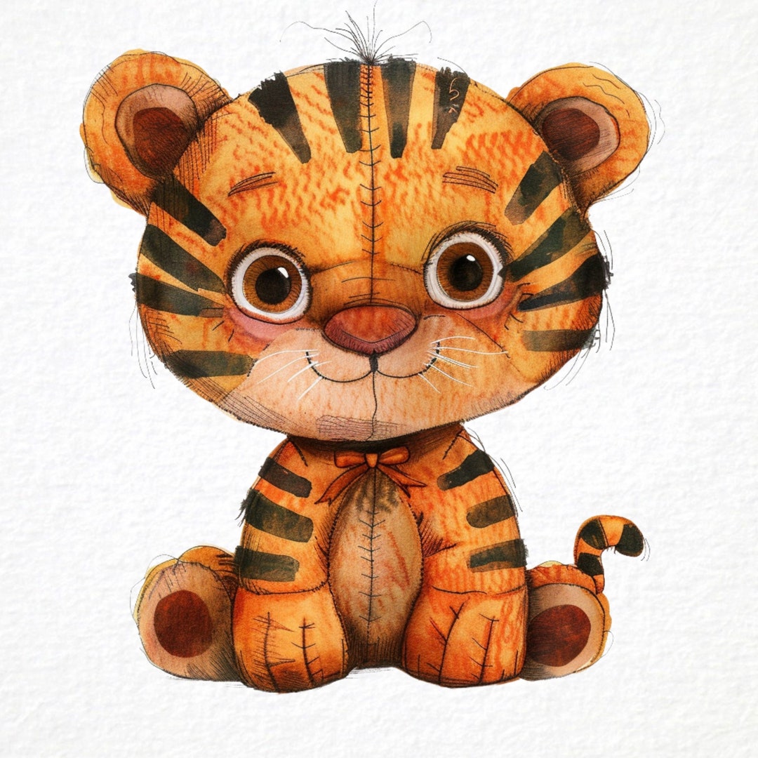 Watercolor Plush Tiger Clipart, Nursery Safari Animal (PNG Digital File ...