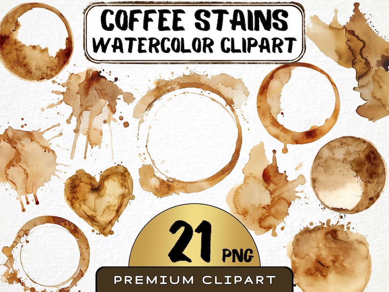 Watercolor Coffee Stains Clipart, Cafe Prints (21 PNG) (digital ...