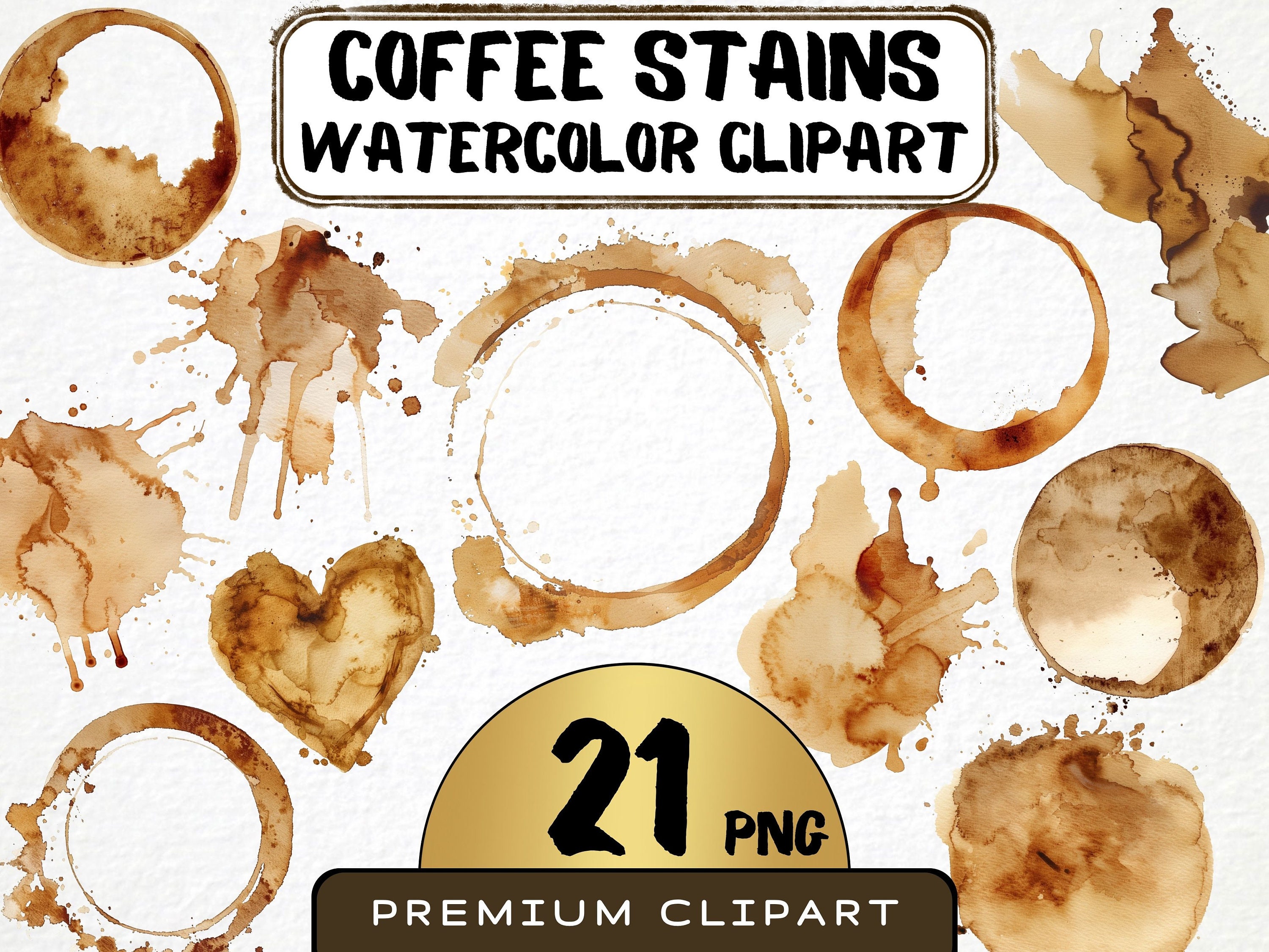 Watercolor Coffee Stains Clipart, Cafe Prints (21 PNG) (digital ...