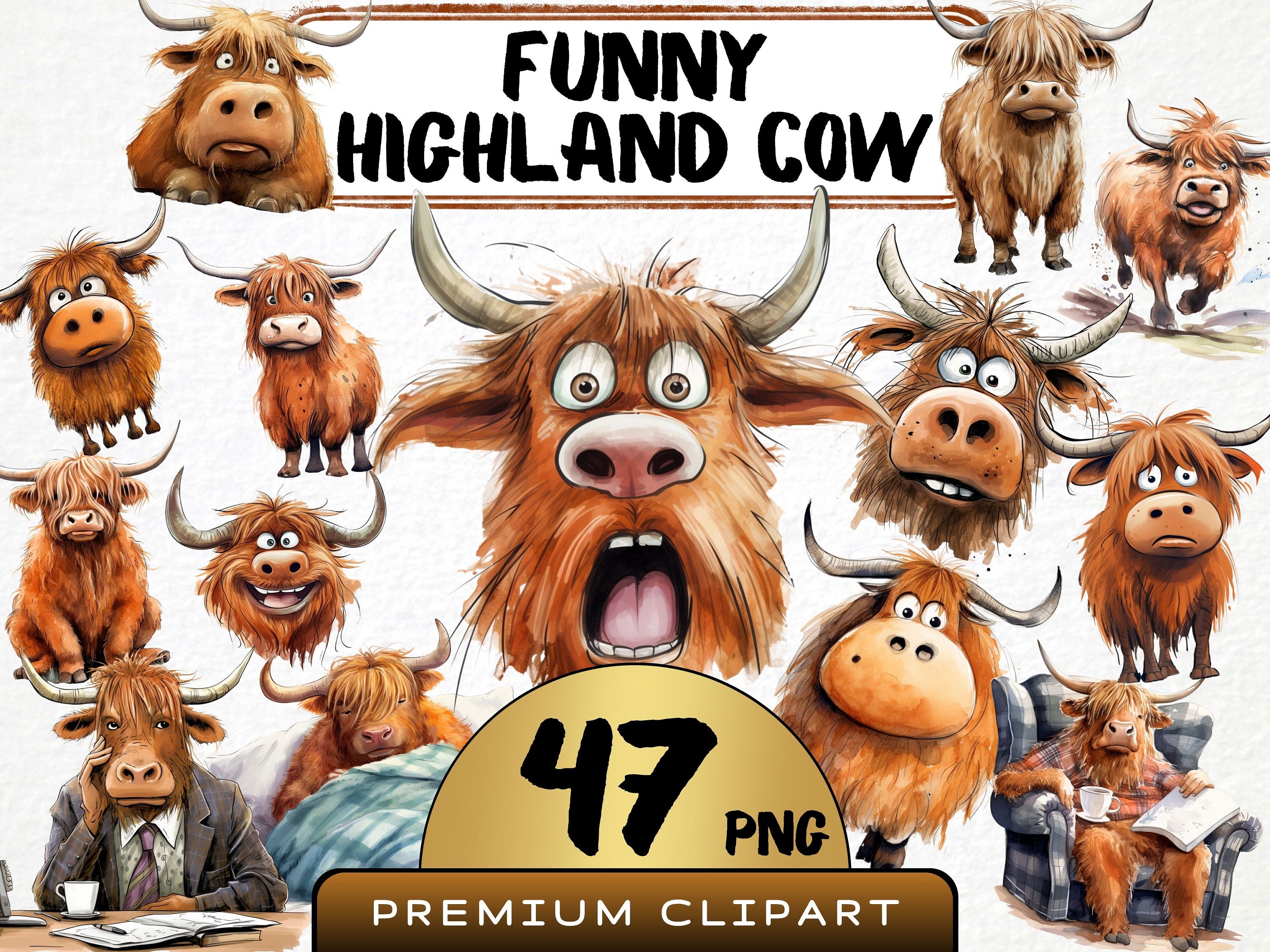 Funny Highland Cow Clipart 44 Png, Cute Caricature Farm Animals, Cattle ...