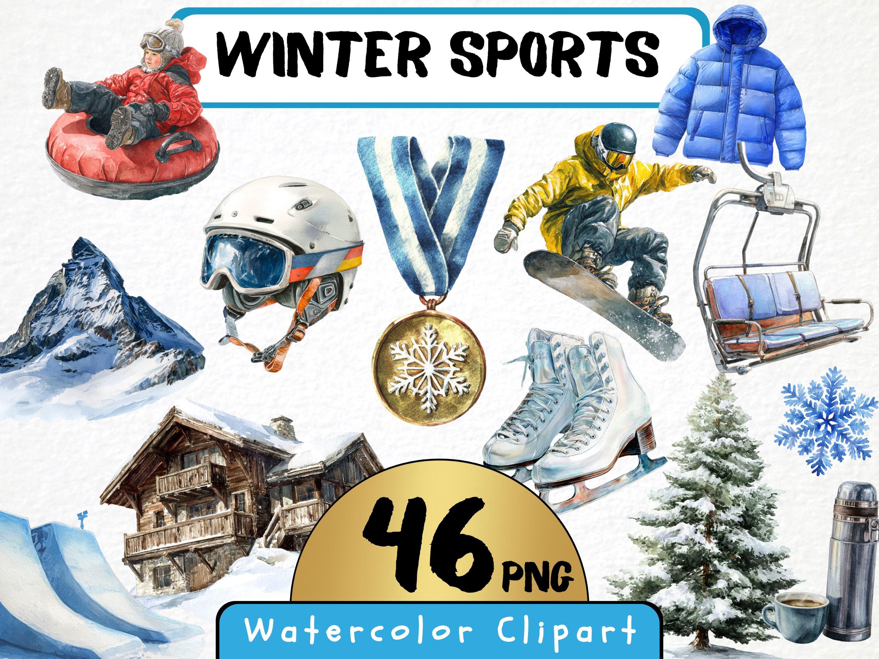 Winter Sport Clipart 46 PNG, Ski and Snowboard Watercolor Illustration ...