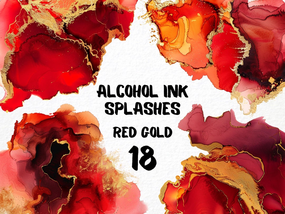 Abstract Red Gold Color Splash Clipart 18 Png, Watercolor Alcohol Ink ...