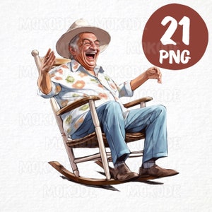 Funny Rocking Chair Grandpa Clipart 21 Png, Caricature Old Man Sitting ...