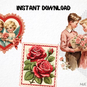 Vintage Valentine's Day Clipart Bundle, 20 PNG, Oldschool Valentine's ...