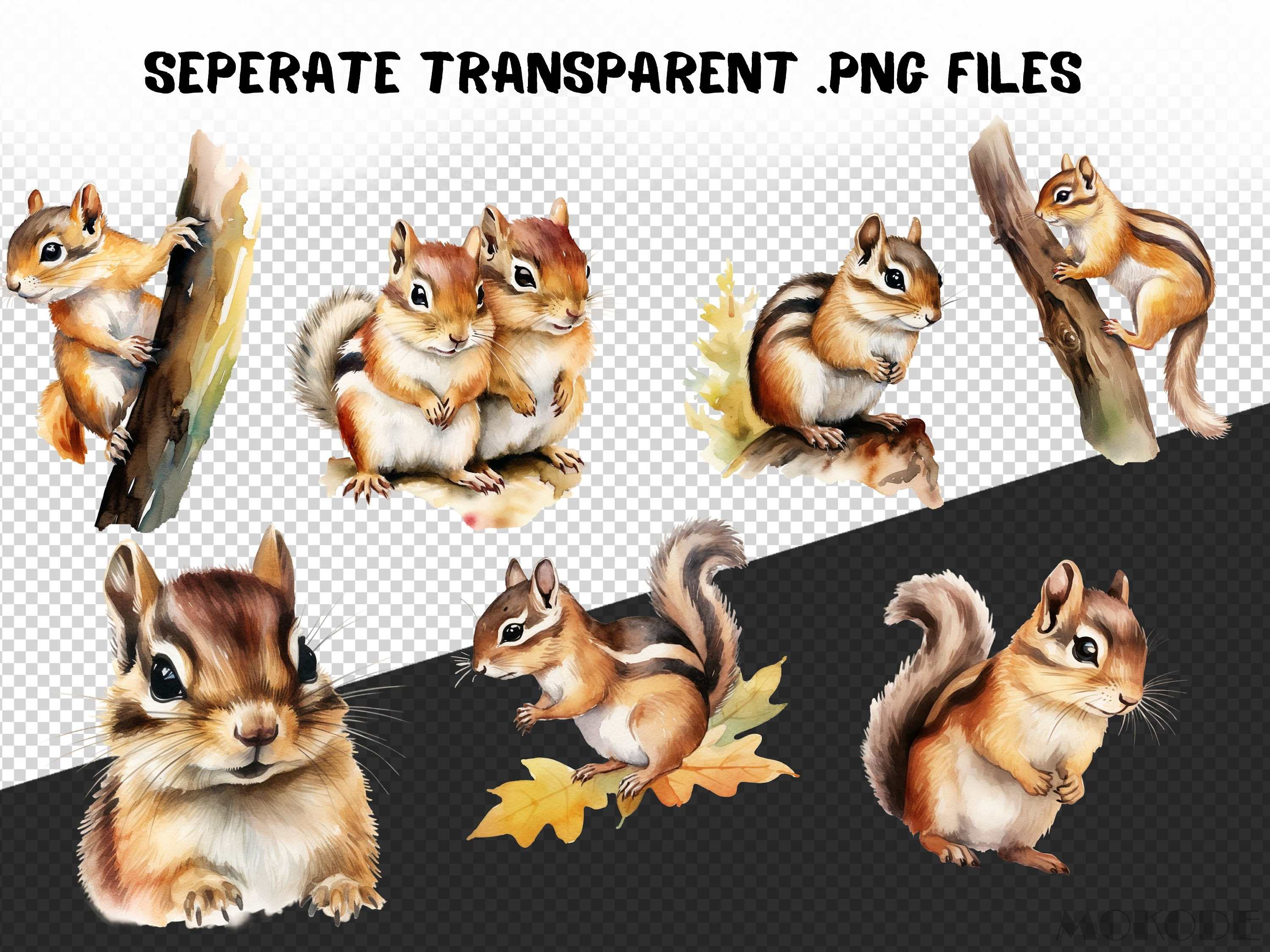 Watercolor Chipmunk Clipart, Autumn Woodland Animals (PNG Digital File ...