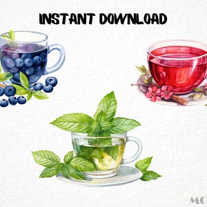 Herbal Tea Clipart, 32 Png, Green Tea Watercolor, Cozy Tea Time, Mint ...