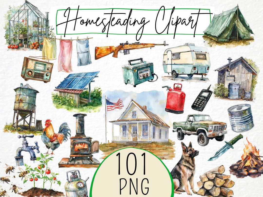 Homesteading Clipart 101 Png, Off-grid Watercolor Sustainable Living ...