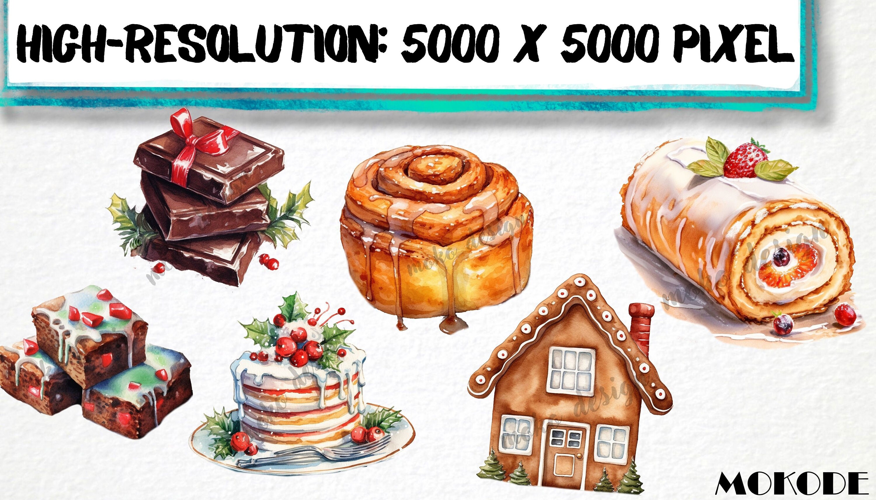 Watercolor Christmas Dessert Clipart, Baking PNG Set (digital Download ...