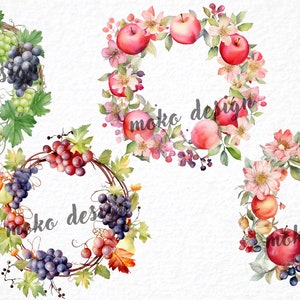 Watercolor Fruit Wreath Clip Art Summer Fruits Wedding Invitation ...