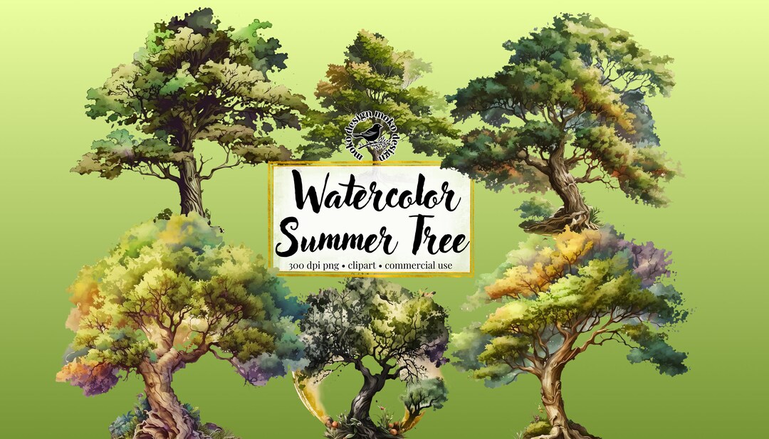 15 Watercolor Summer Tree of Life Clipart PNG Colorful Tree Summer ...