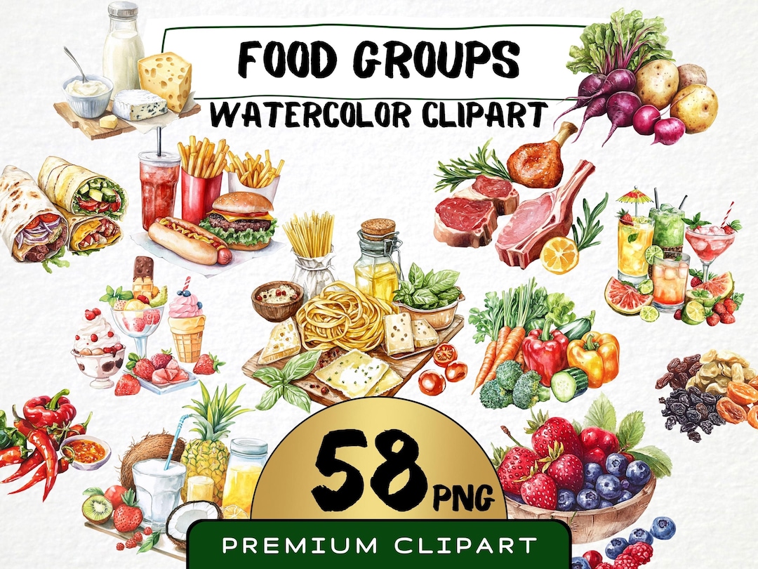 Watercolor Food Groups Clipart 58 Png, Cooking Ingredients Graphics ...
