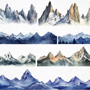 Watercolor Mountain Borders - 65 Clipart Bundle, DIY Nature Graphics ...