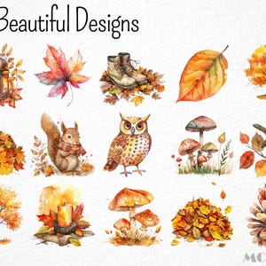 Watercolor Autumn Forest Clipart, Fall Animals, Leaves (44 PNG) - Etsy