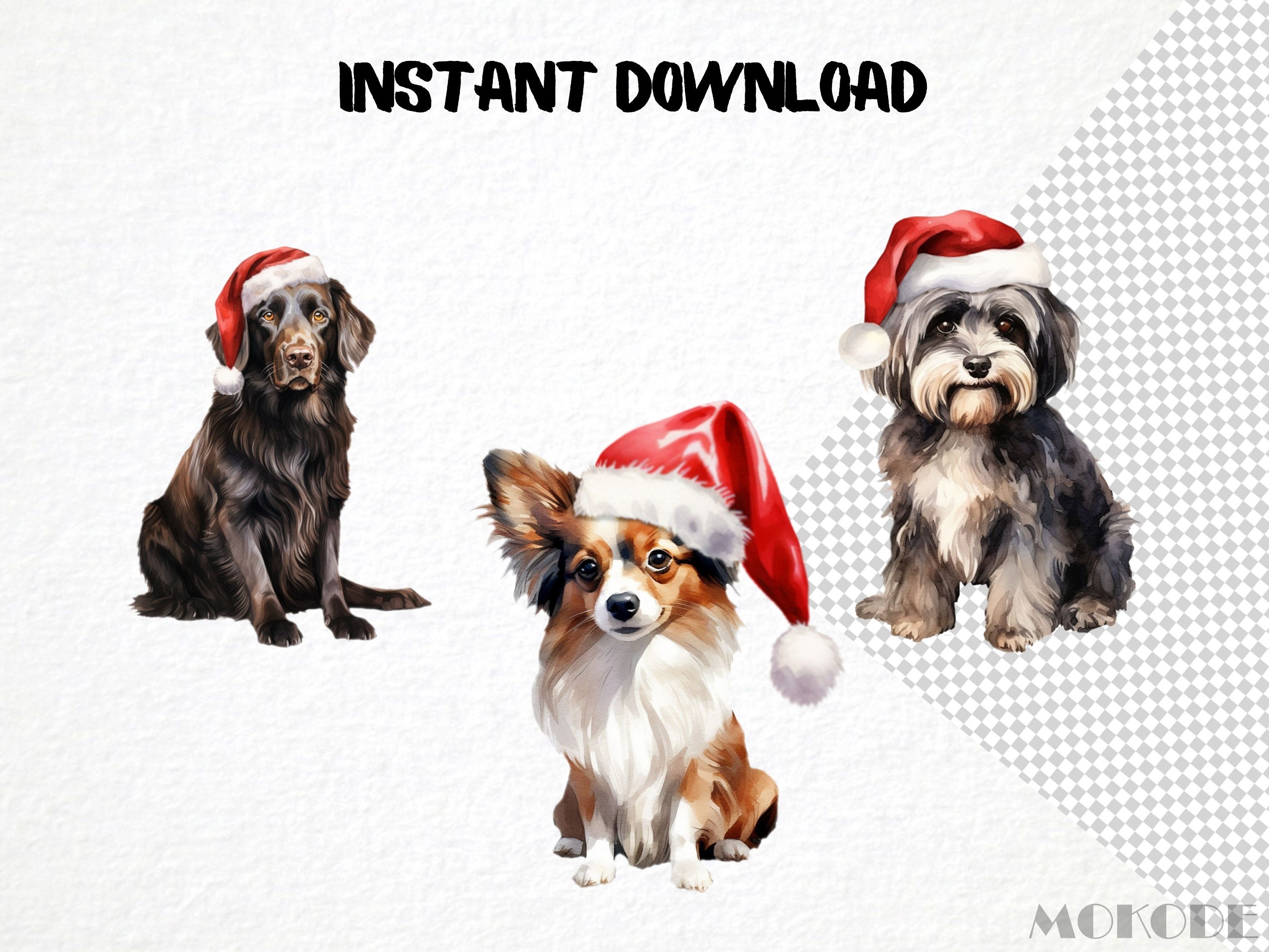Watercolor Christmas Dog Breeds Clipart, Santa Hat Puppy Portraits ...