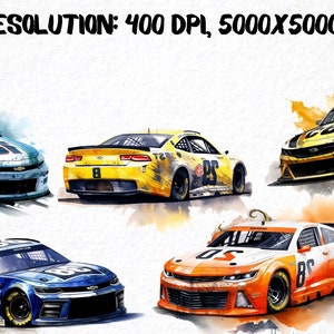 Nascar Watercolor Clipart, Set of 33, Racecar Clipart Bundle, Car ...