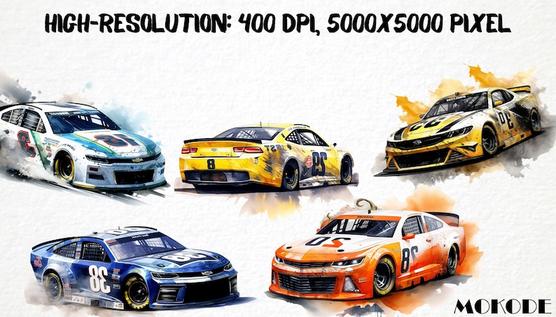 Nascar Watercolor Clipart, Set of 33, Racecar Clipart Bundle, Car ...