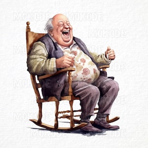Funny Rocking Chair Grandpa Clipart 21 Png, Caricature Old Man Sitting ...
