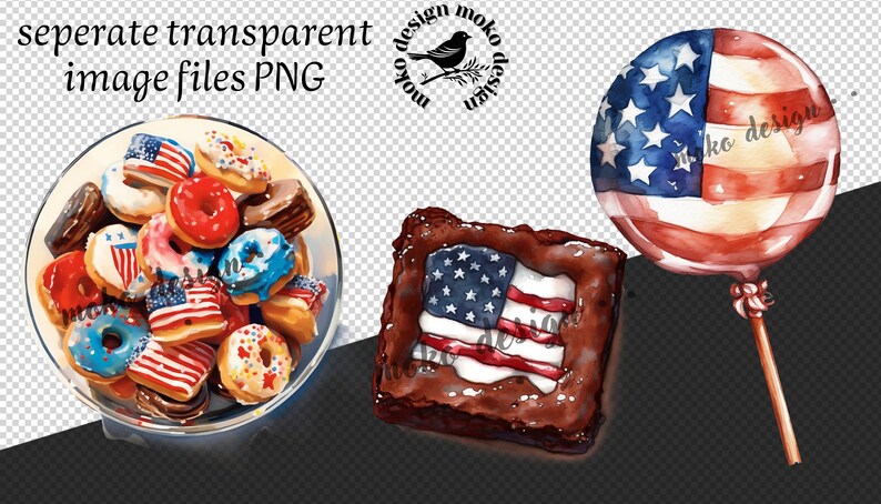 4th of July Watercolor Patriotic Sweets Transparent Clip Art - Etsy