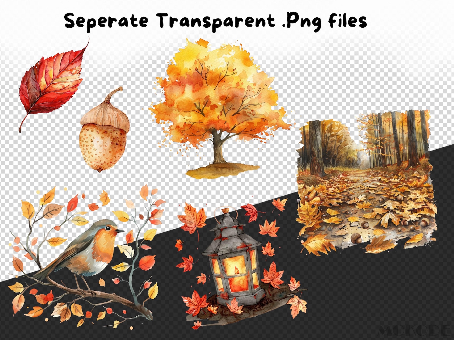 Watercolor Autumn Forest Clipart, Fall Animals, Leaves (44 PNG) - Etsy