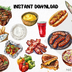 Watercolor BBQ Party Clipart 110 Png, Summer Barbecue, Grill ...