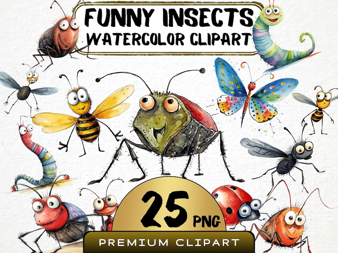 Funny Insects Clipart 25 Png, Cute Caricature Animal, Watercolor Lady ...