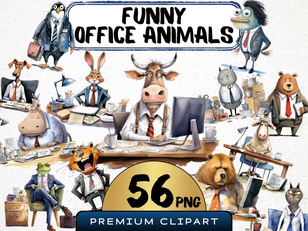 Funny Office Animals Clipart 55 Png, Cute Caricature Business Animals ...